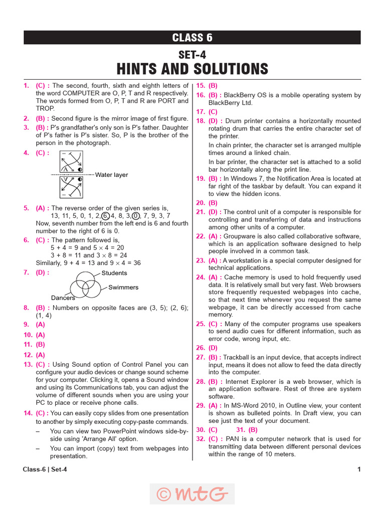Nco Level1 Solution Class 6 Set 4 | PDF | System Software | Computer Hardware