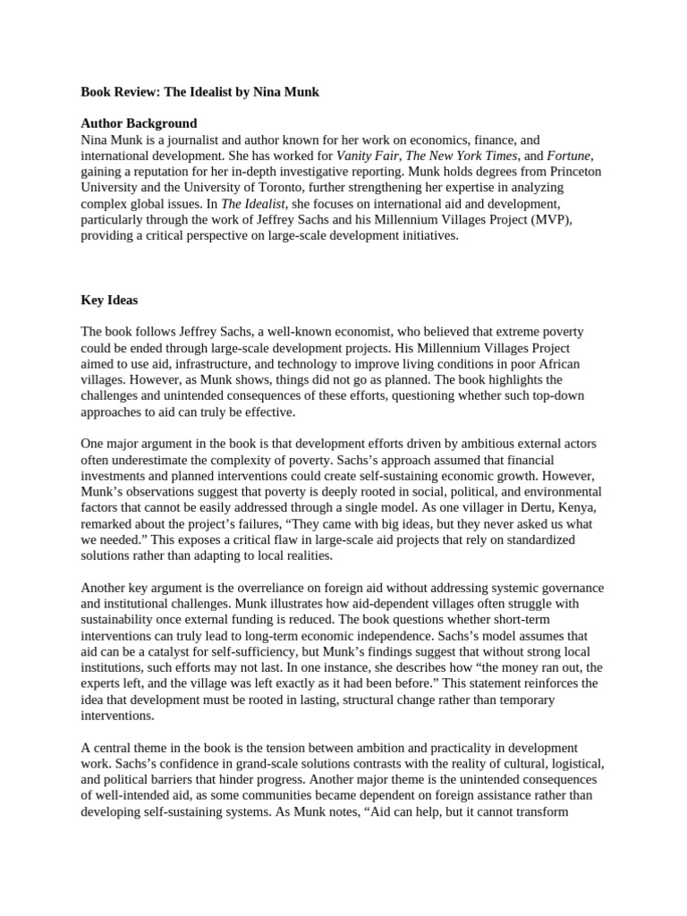 Book Review The Idealist | PDF | Aids | Economies