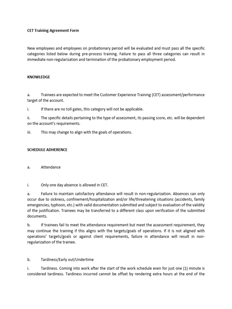 CET Training Agreement Guidelines | PDF | Business