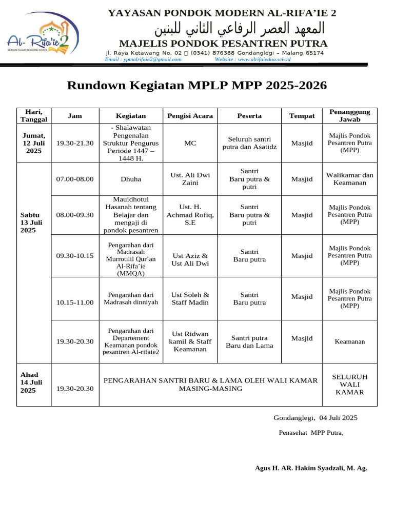Rundown Kegiatan MPLP MPP 2025-1 | PDF