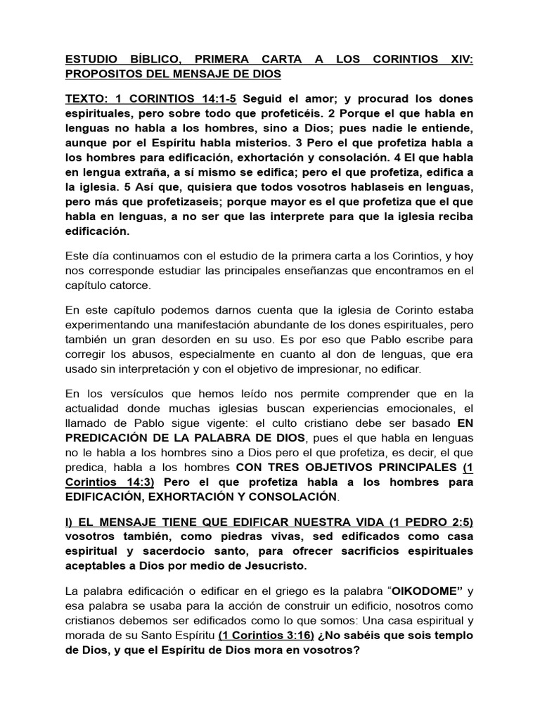 Propósitos en 1 Corintios 14 | PDF | Primera epístola a los corintios ...
