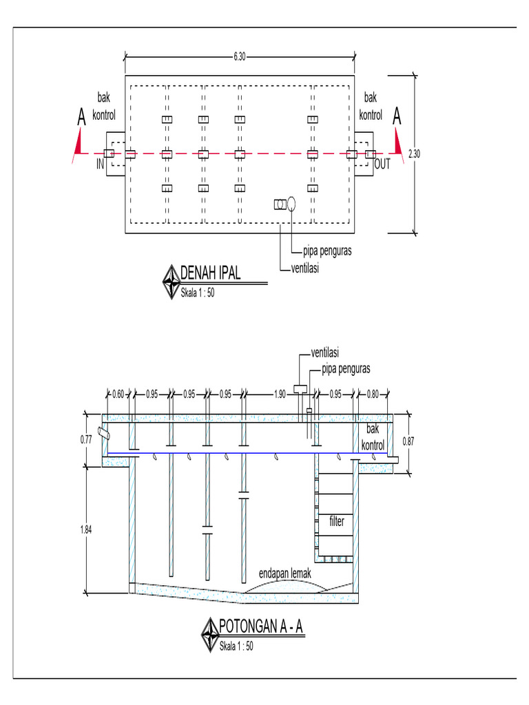 Denah Ipal Dan Pot Aa | PDF