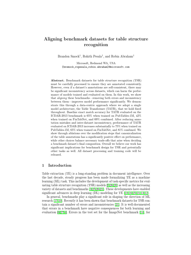 Aligning Benchmark Datasets For Table Structure Re | PDF | Annotation | Accuracy And Precision