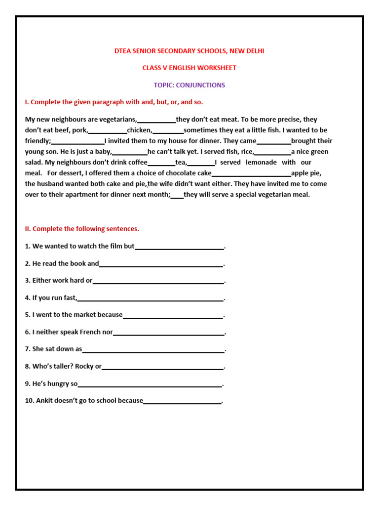 Class 5 English Worksheet on Grammar | PDF