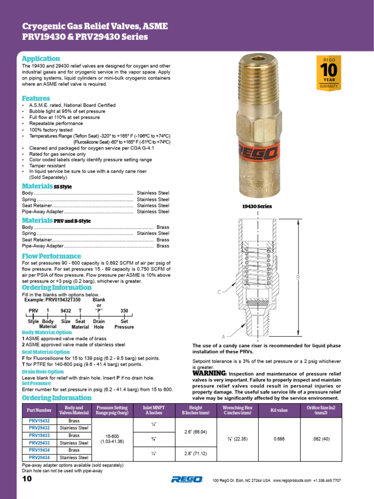 IG Cryogenic Gas Relief Valves ASME PRV19430 PRV29430 Series | PDF ...