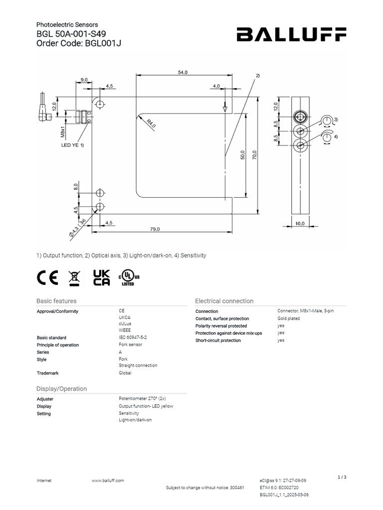 Datasheet BGL001J 300461 en | PDF | Switch | Electrical Connector