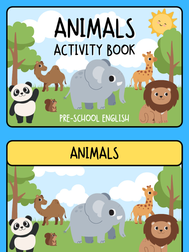 Animals English Activity Book For Pre-School in Blue Cute Style | PDF