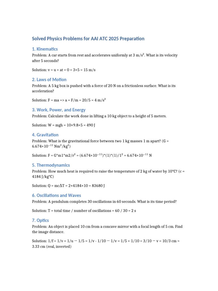 Solved Physics Problems ATC 2025 | PDF