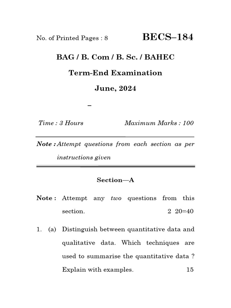 Becs 184 e June 2024 - Pyq | PDF | Mode (Statistics) | Mean