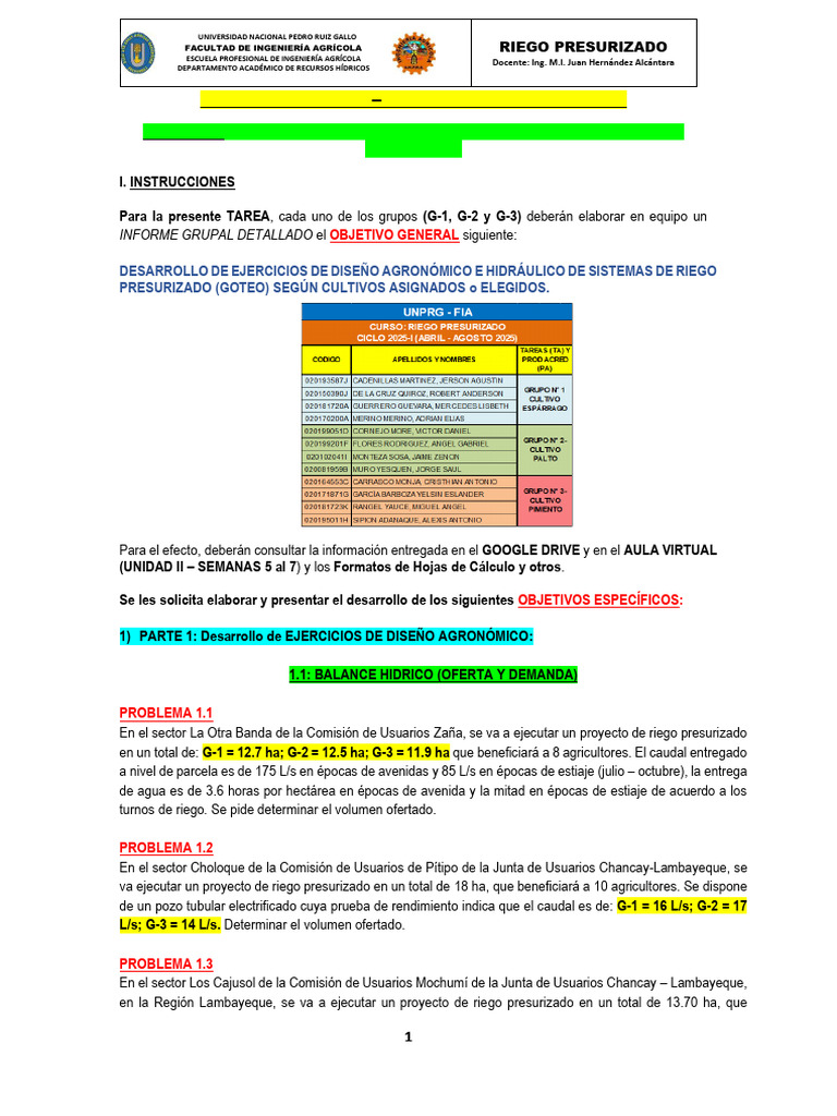 RP - U-II - S-8 - TAREA #3 - EJERC DIS AGRO-HID - Lu09Ma10Jun2025 | PDF | Tubería (transporte de ...