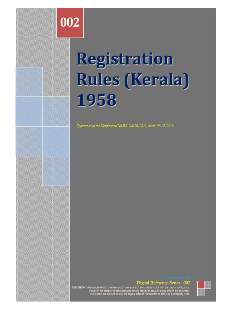002 Registration Rules (Kerala) 1958 | PDF | Taxes | Trademark
