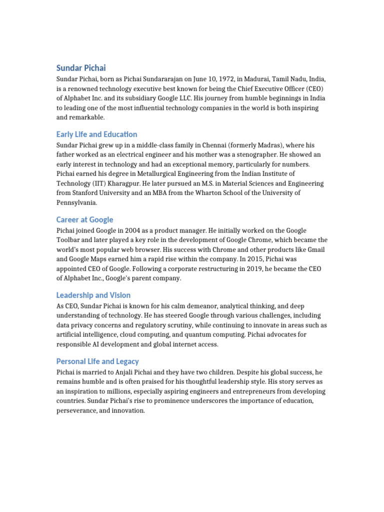 Sundar Pichai Biography | PDF