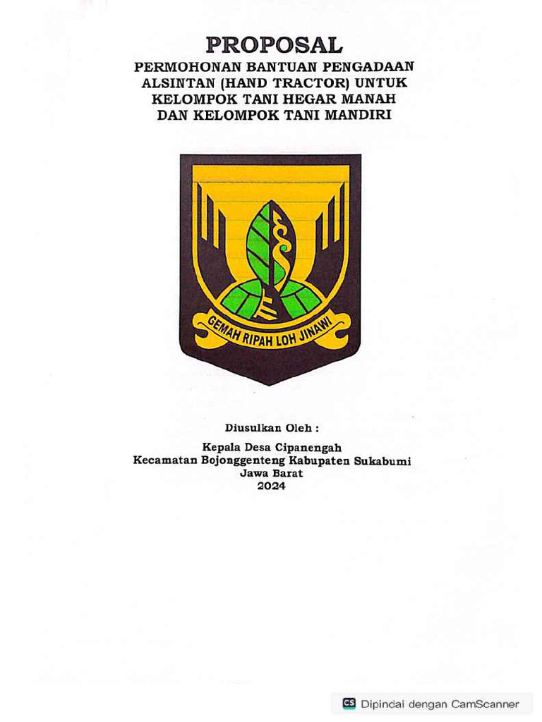 PROPOSAL PERMOHONAN BANTUAN PENGADAAN ALSINTAN (HAND TRACTOR) UNTUK KELOMPOK TANI HEGAE MANAH ...