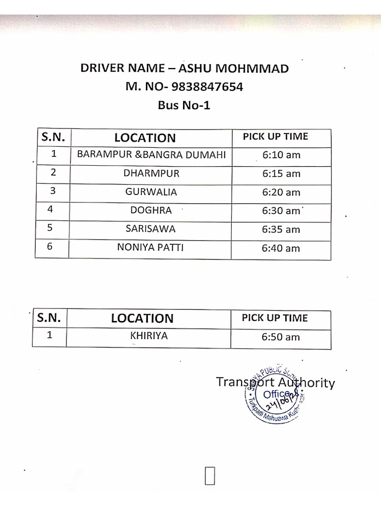 Transport Timetable | PDF