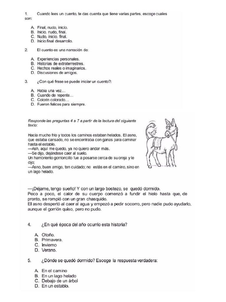 Prueba Diagnostica El Cuento | PDF