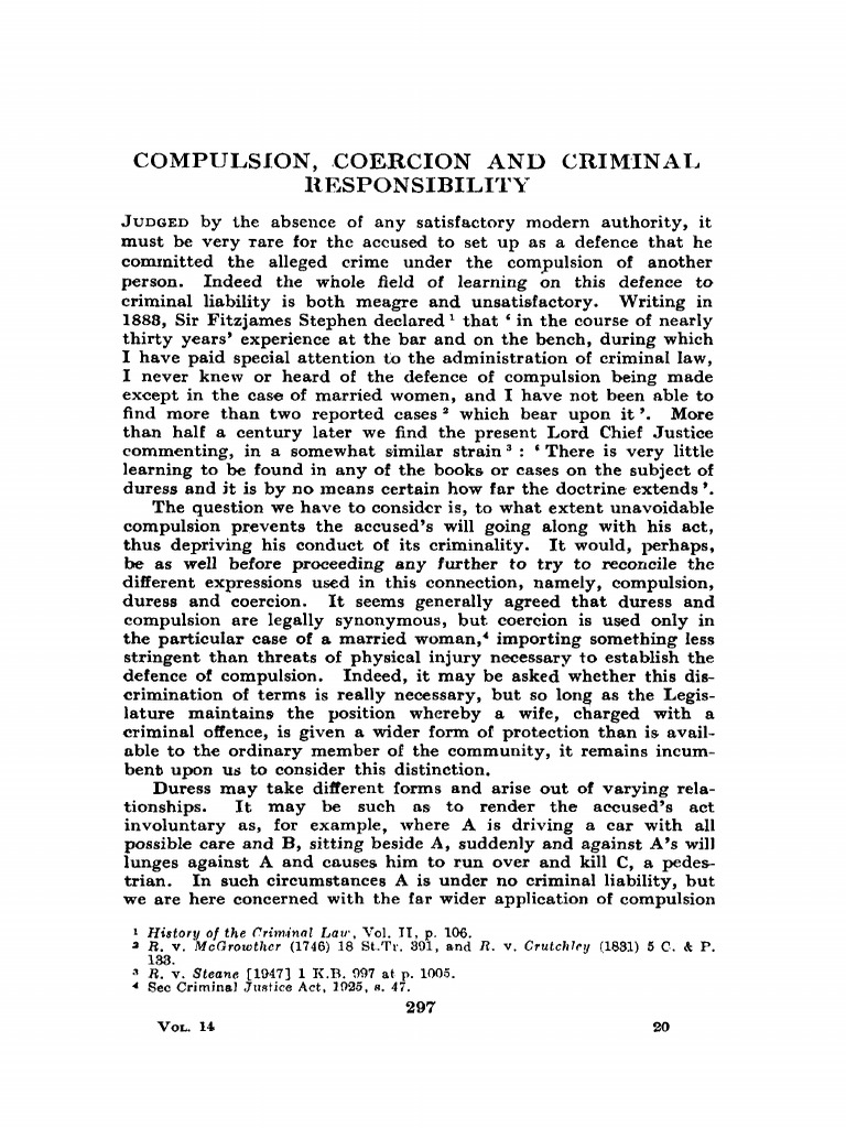 Modern Law Review - July 1951 - Edwards - Compulsion Coercion and ...