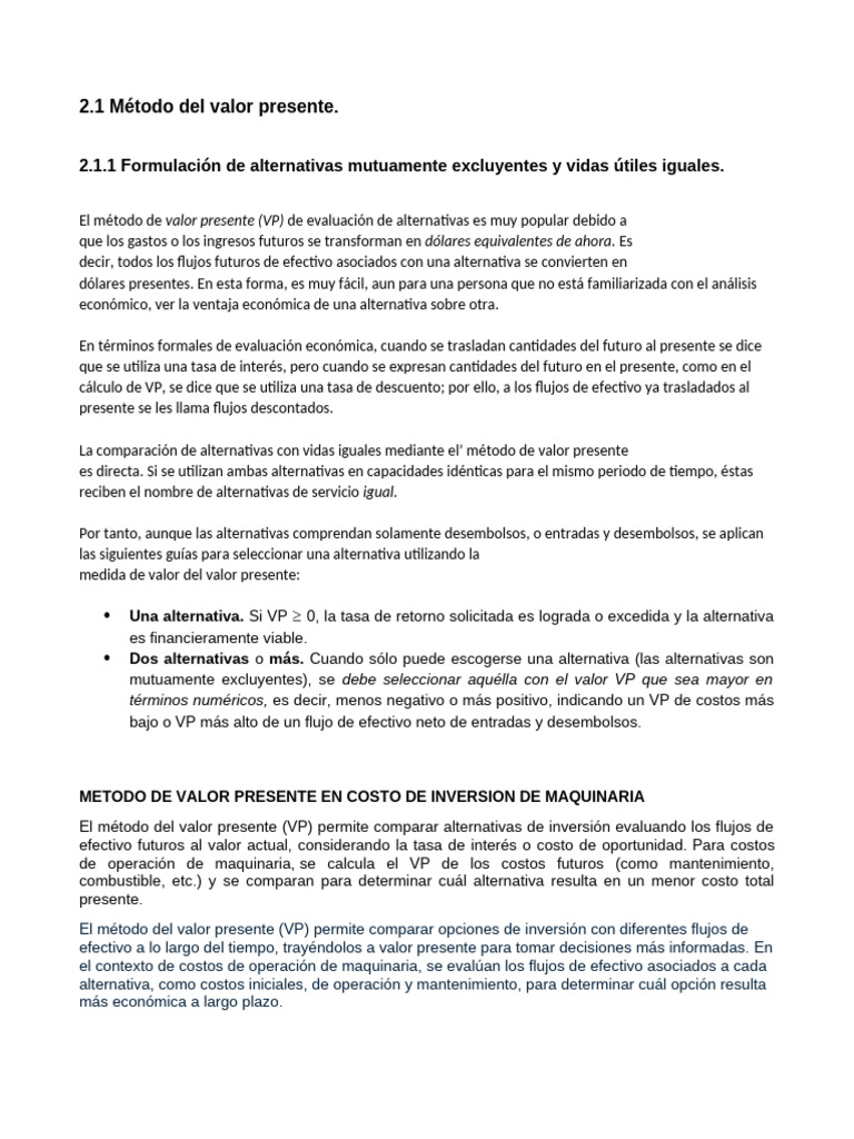 El Método Del Valor Presente UNIDAD 2 INGE - econIMICA | PDF | Ciencias económicas | Inversiones