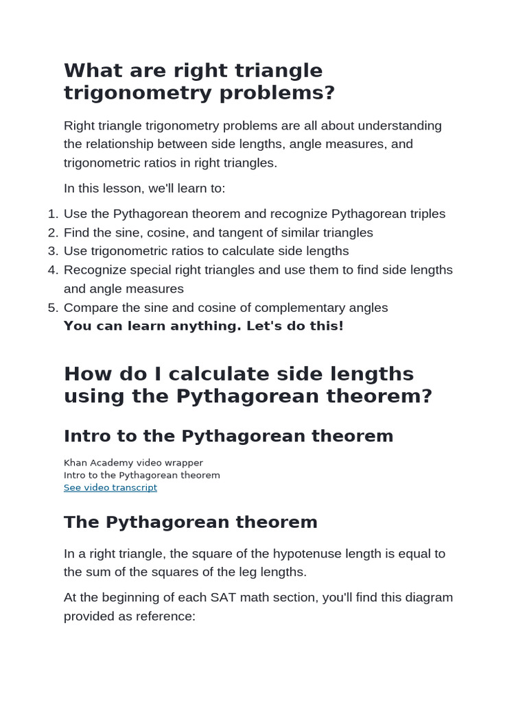 SAT-MATH-right Triangle Trigonometry Problems | PDF | Trigonometric Functions | Trigonometry