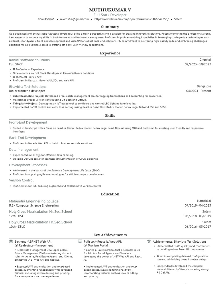 Muthukumar ReactJS 2YOE Resume | PDF | Systems Architecture | Computing
