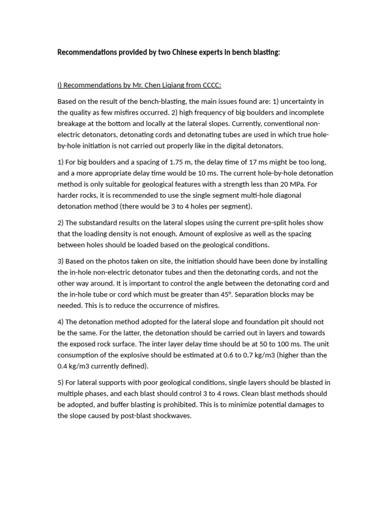 Bench Blasting Recommendations by Experts | PDF
