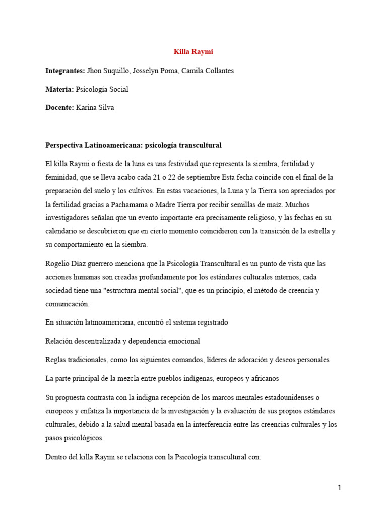 Killa Raymi. Final | PDF | Las emociones | Rituales
