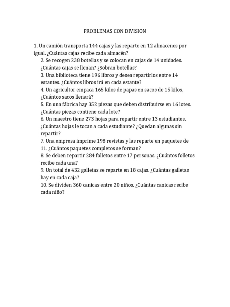 Problemas de división de tres cifras | PDF