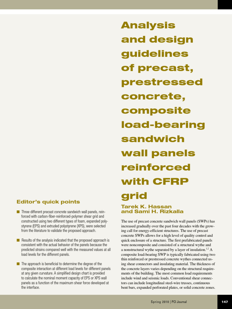 Analysis and Design Guidelines of Precast Prestressed Concrete Composite Load-Bearing Sandwich ...
