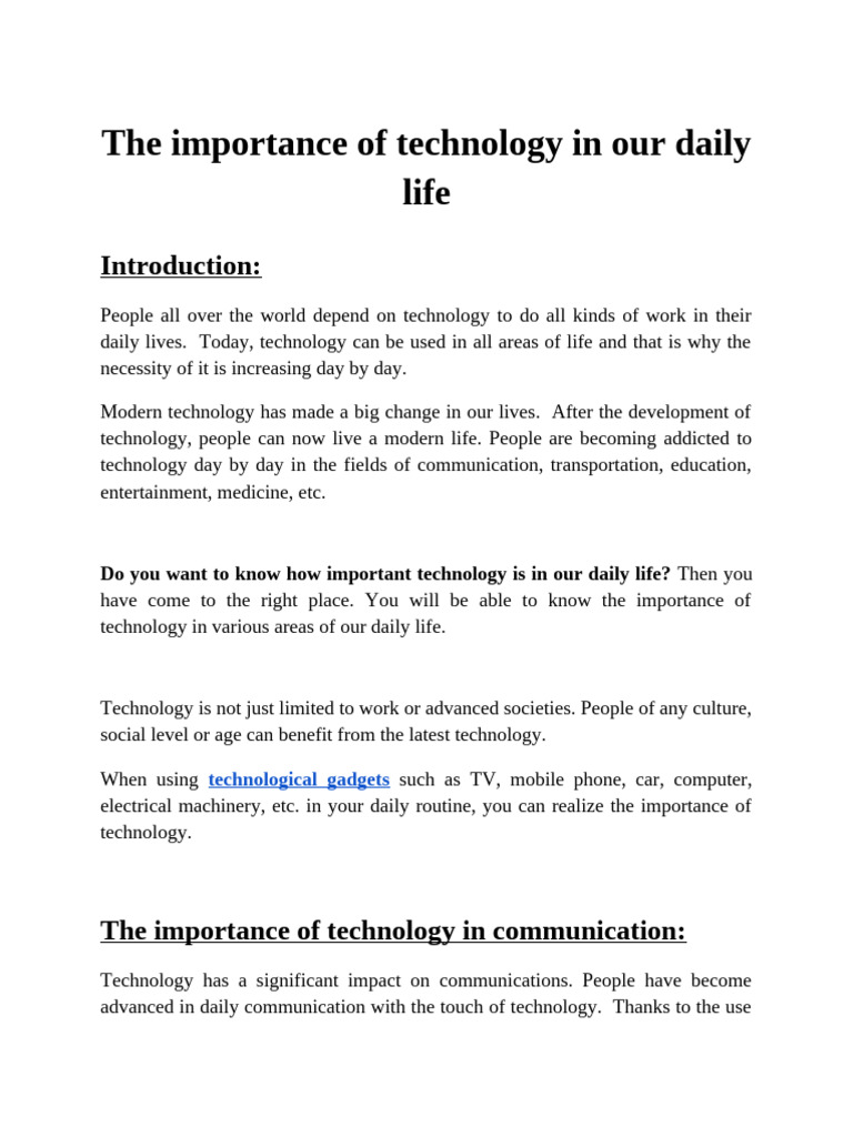 Importance of Technology in Daily Life | PDF