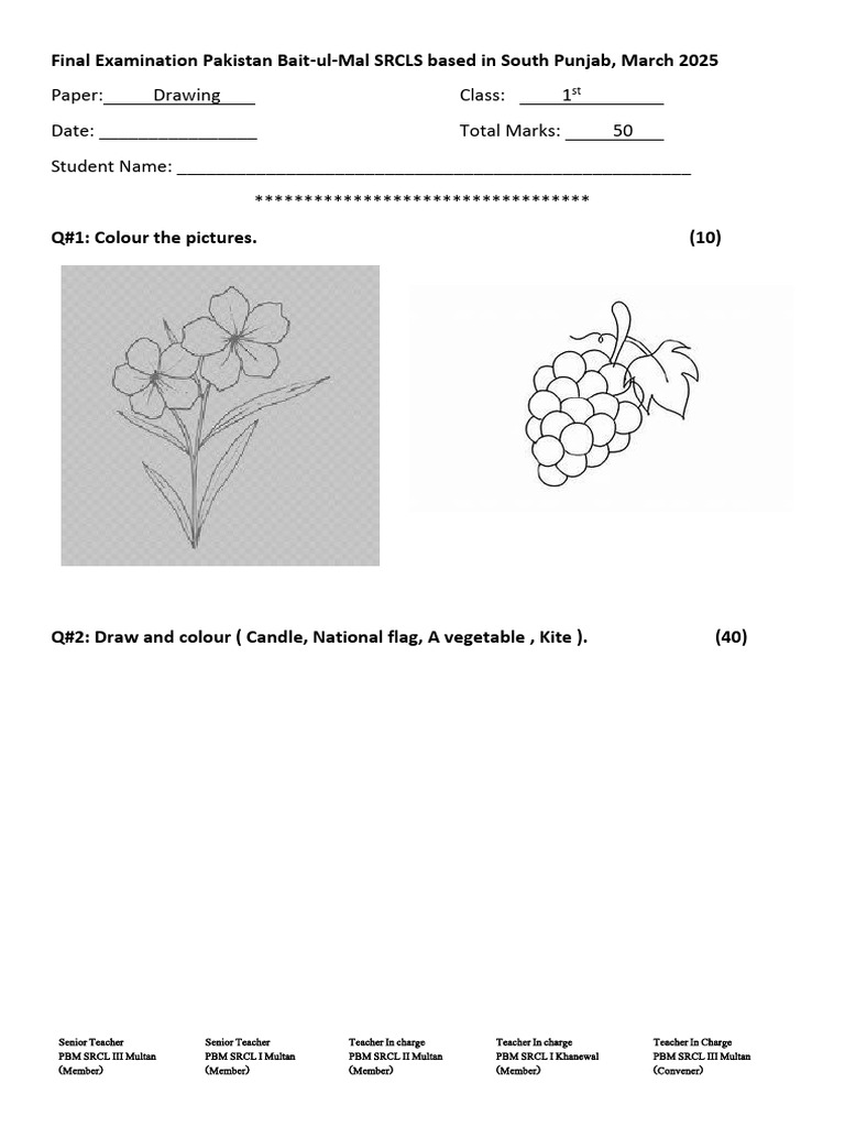 Class 1 Drawing Test Paper | PDF