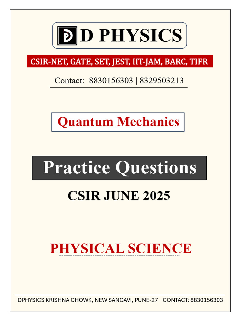 Quantum Mechanics Practice Questions CSIR JUNE 2025 | PDF | Wave ...