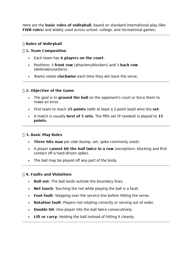 Here are the basic rules of volleyball | PDF