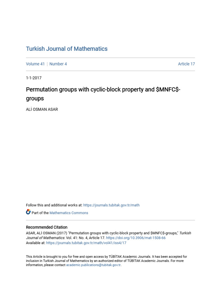 Permutation Groups With Cyclic-Block Property and $MNFC$-Groups | PDF | Group (Mathematics ...