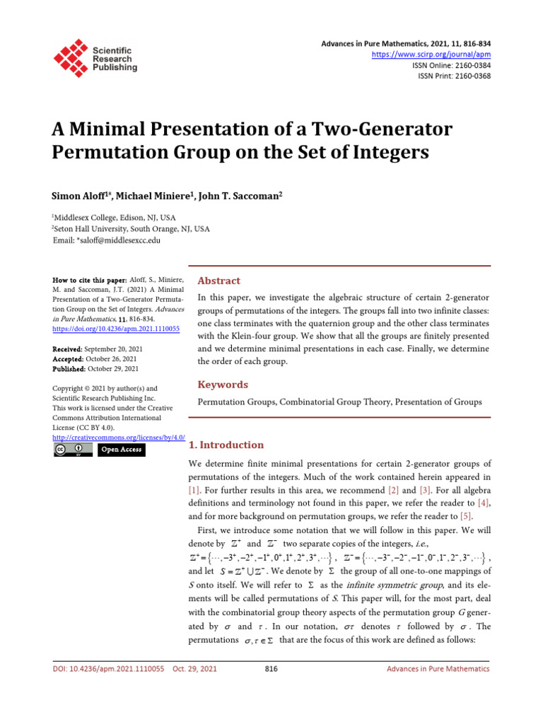 A Minimal Presentation of A Two-Generator | PDF | Mathematical Concepts | Mathematics
