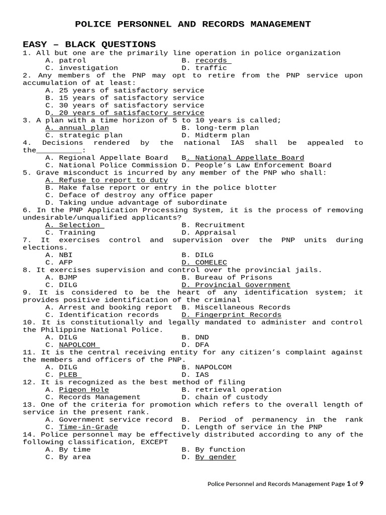 Police Personnel Management Quiz | PDF | Police | Leadership