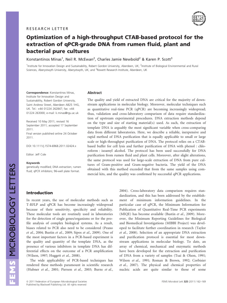 (2011) Optimization of A CTAB-based Protocol For The Extraction of QPCR-grade DNA From Bacterial ...