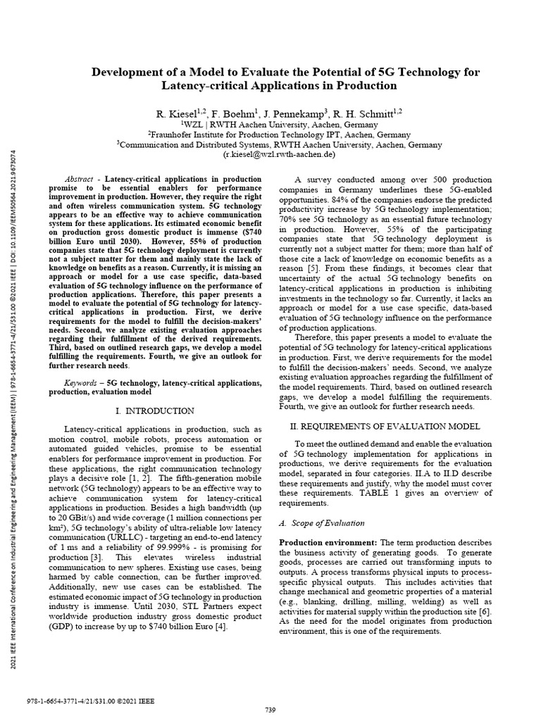 Development Of A Model To Evaluate The Potential Of 5g Technology For Latency Critical