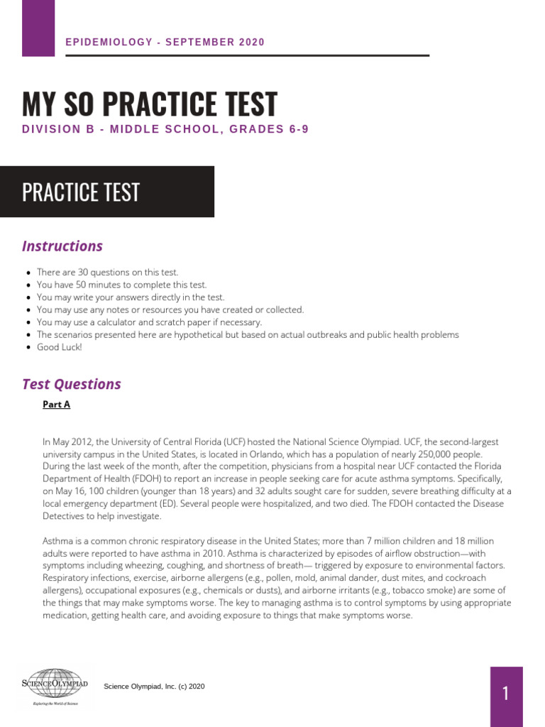 MY SO September Division B Sample Test | PDF | Foodborne Illness ...