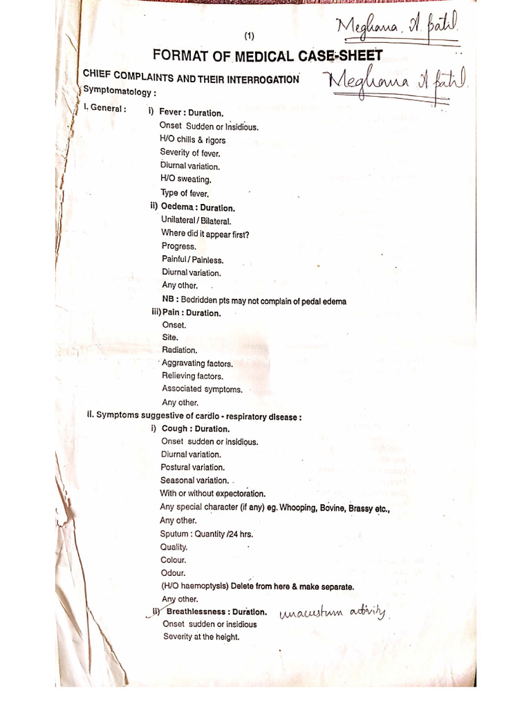 Case Sheet Proforma | PDF