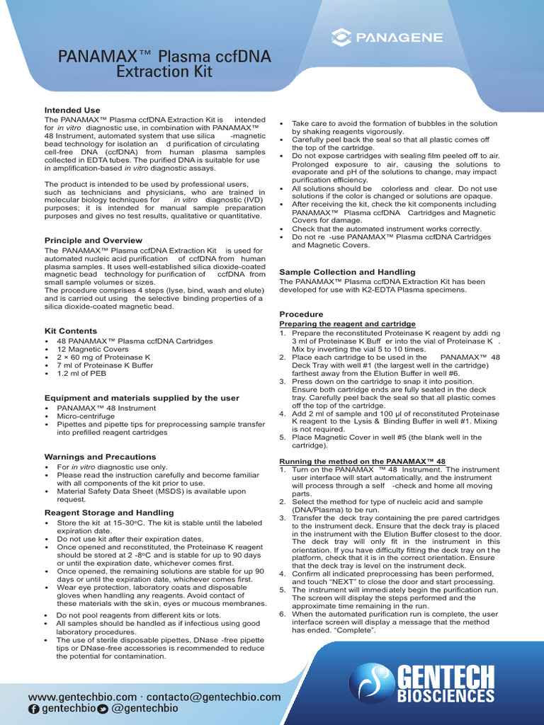 PANAMAX™ ccfDNA Extraction Kit Guide | PDF | In Vitro | Life Sciences