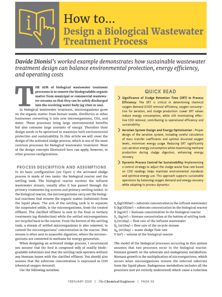 How To Design A Biological Wastewater Treatment Process | PDF