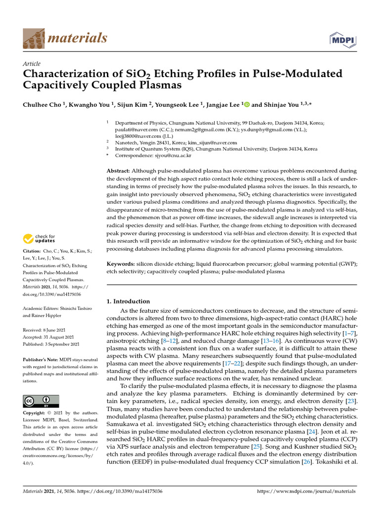 SiO2 Etching in Pulse-Modulated Plasma | PDF | Plasma (Physics) | Mass ...