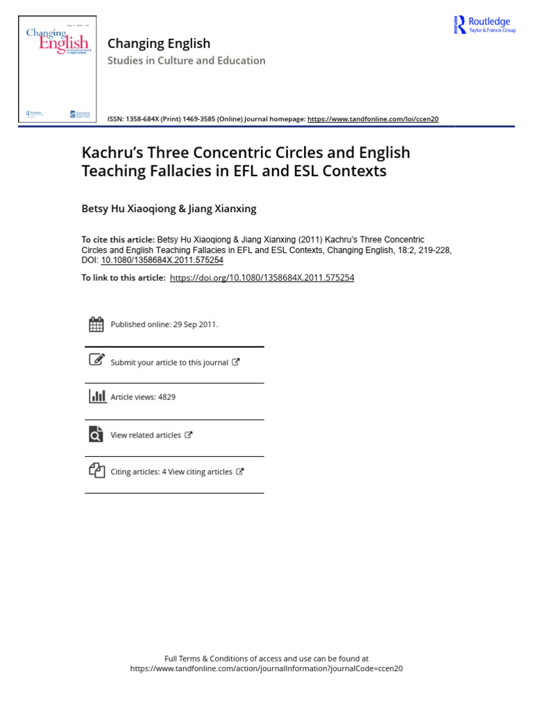 Kachru's Three Concentric Circles and English Teaching Fallacies in EFL and ESL Contexts | PDF ...