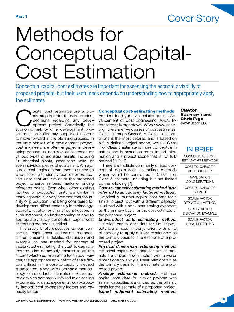 Methods For Conceptual Capital-Cost Estimation-Part 1 | PDF