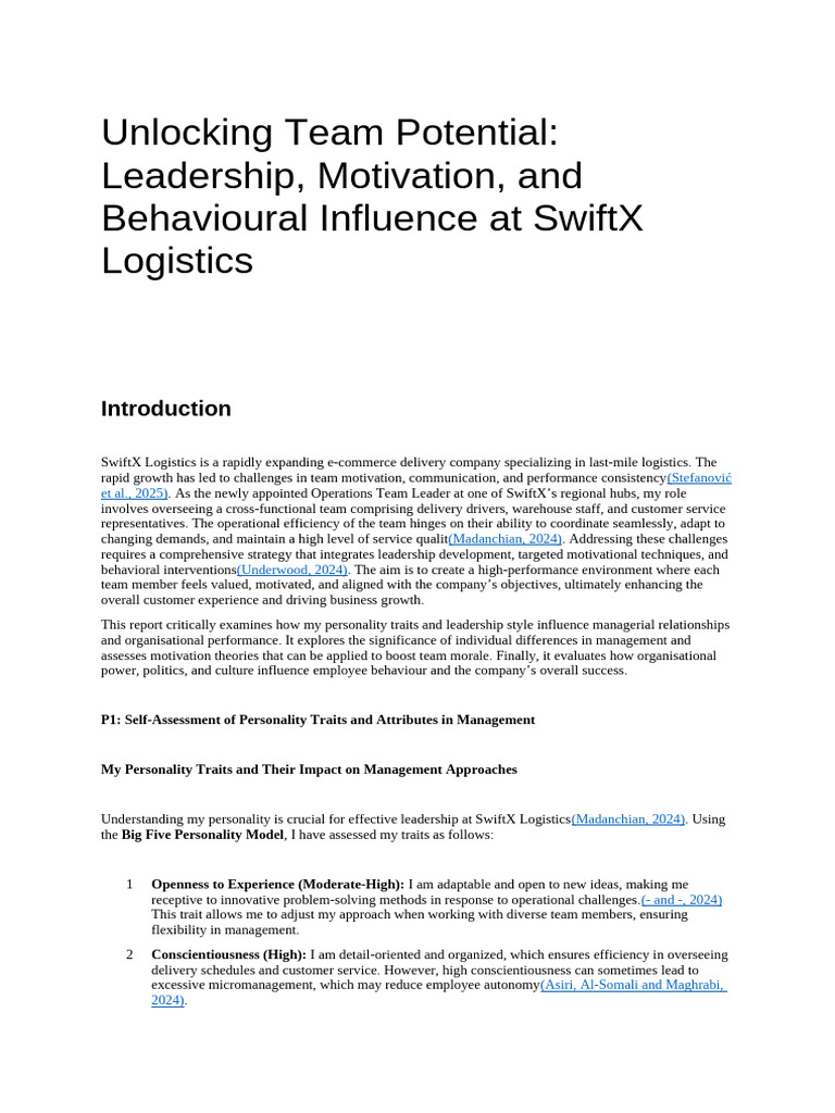 Unlocking Team Potential Leadership Motivation and Behavioural ...