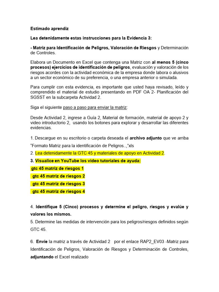 Instrucciones ... Matriz de Peligros Rap2 Ev03 PDF | PDF