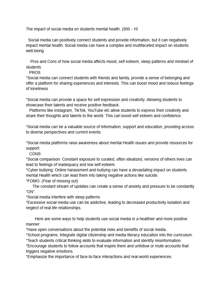 Social Media's Effects on Student Mental Health | PDF | Popular Culture ...