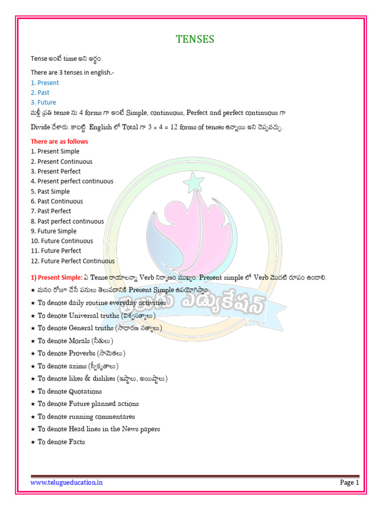 Telugu Tenses Explained | PDF | Grammatical Tense | Perfect (Grammar)
