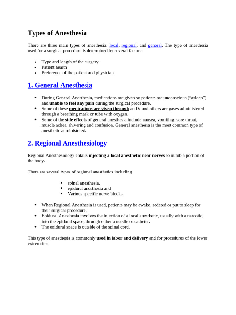Classification of Anesthesia Types | PDF | Anesthesia | Surgery