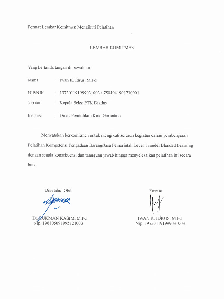Lembar Komitmen Iwan-Idrus 000045 | PDF