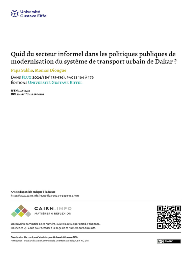 Secteur informel et transport à Dakar | PDF | Transport | Économie